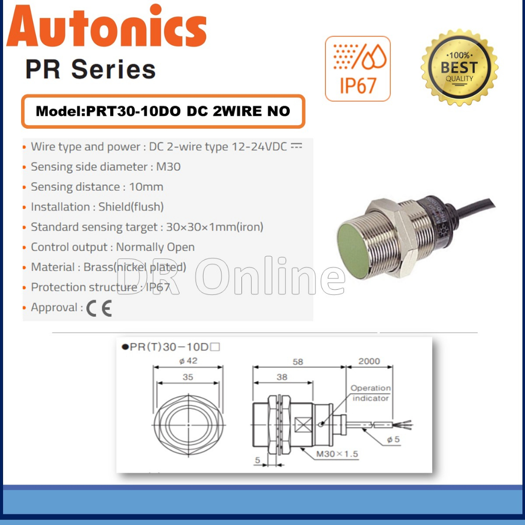 Autonics Proximity Sensor PR18-8DN M18 Sensing 8mm DC3 WIRE NPN NO , 12-24VDC ~ PR18-8DN ...