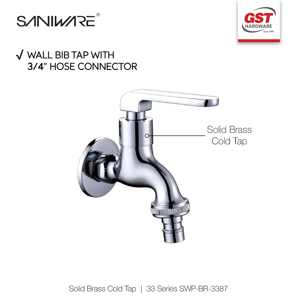 Saniware Wall Bib Tap with 3/4″ Hose Connector (SWP-BR-3387) Hose Bib ...