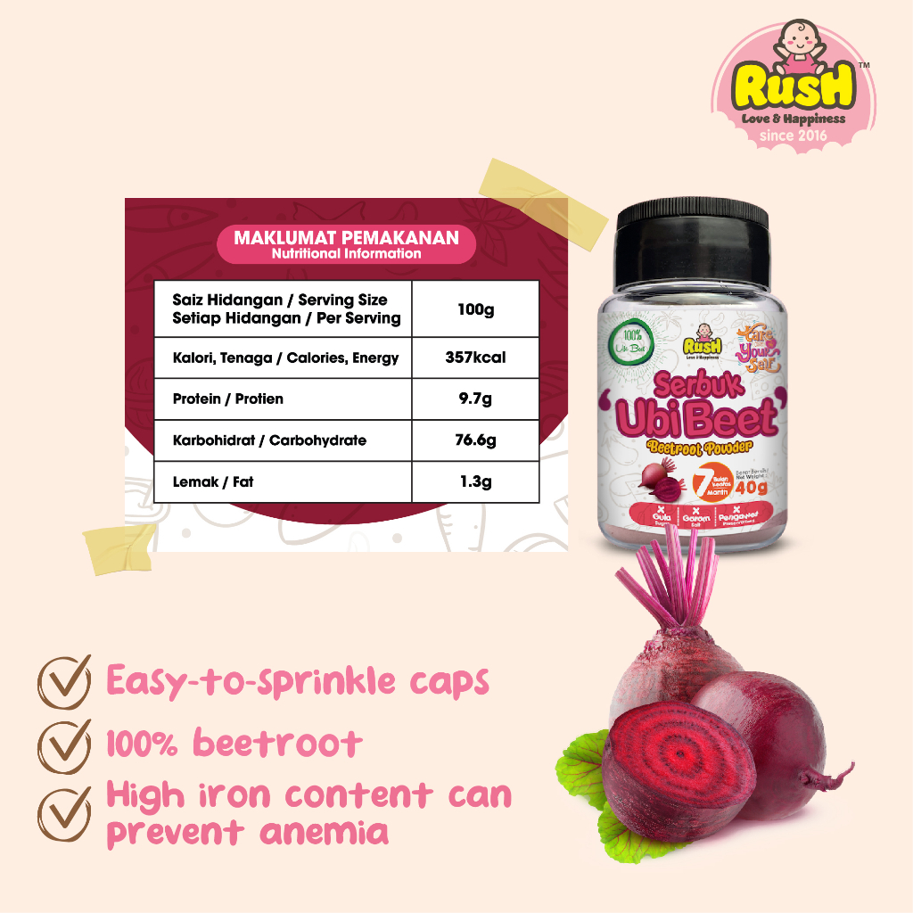 RUSH BABY FOOD SERBUK PERASA BAYI JAGUNG/GREEN PEAS/PURPLE SWEET POTATO ...