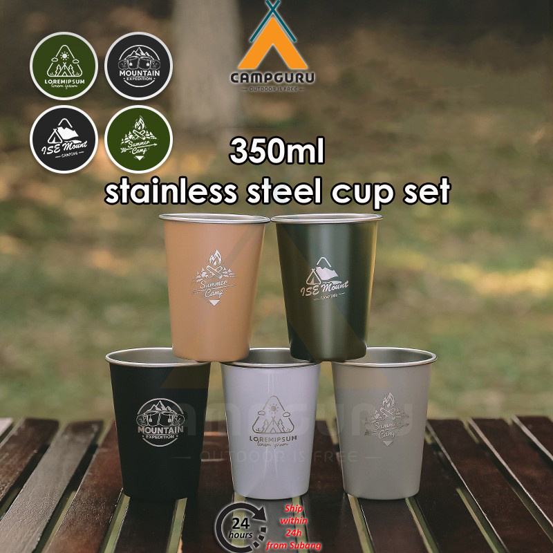 CAMPGURU Camping SUS304 Stainless Steel Mug 350ml Cup Set Picnic BBQ ...