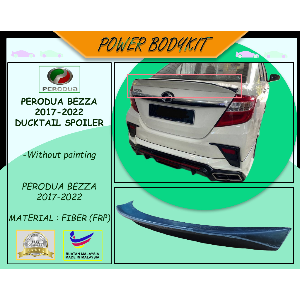 Perodua Bezza 2017-2024 Ducktail Rear Spoiler 2017 2018 2019 2020 2021 ...