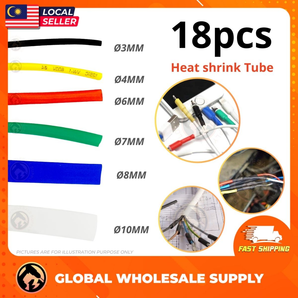 18PCS Shrinkable Heat Tube Assorted Size Colorful Insulation Wire ...