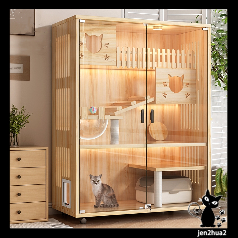 Cat villa solid wood cat cage cat house home cat nest display cabinet sangkar kucing space ...