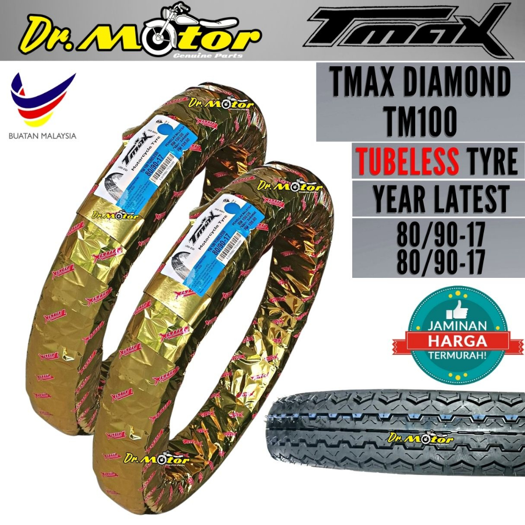 Tmax Diamond Tyre Tubeless Tayar Tire TM818 TM100 TM 900 TT9 70/90-17 ...