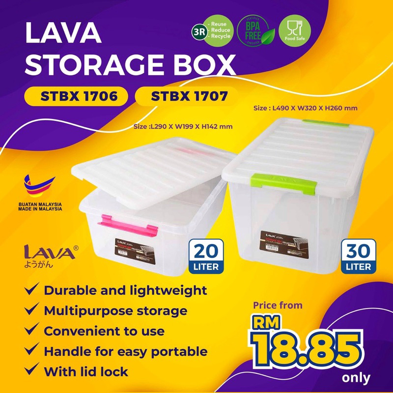 Lava Multipurpose Storage Box 20L 30L - 1706 1707 | Shopee Malaysia