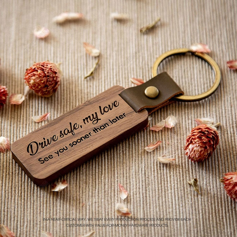 Personalised Wooden Keychain with Leather Strap | Gantungan Kunci Kayu ...