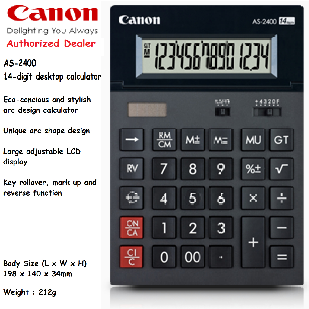 Canon 14 digits Desktop Calculator AS-2400 Solar & Battery Adjustable ...