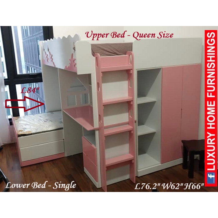 GS 829, DOUBLE DECKER BED With Wardrobe, Display Board, Drawers & Study ...