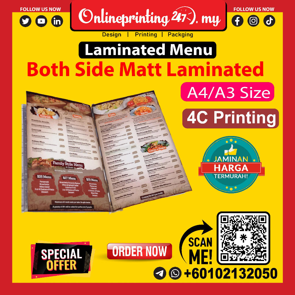 Customise laminated menu for printing | Custom Design | Spcial Offer ...