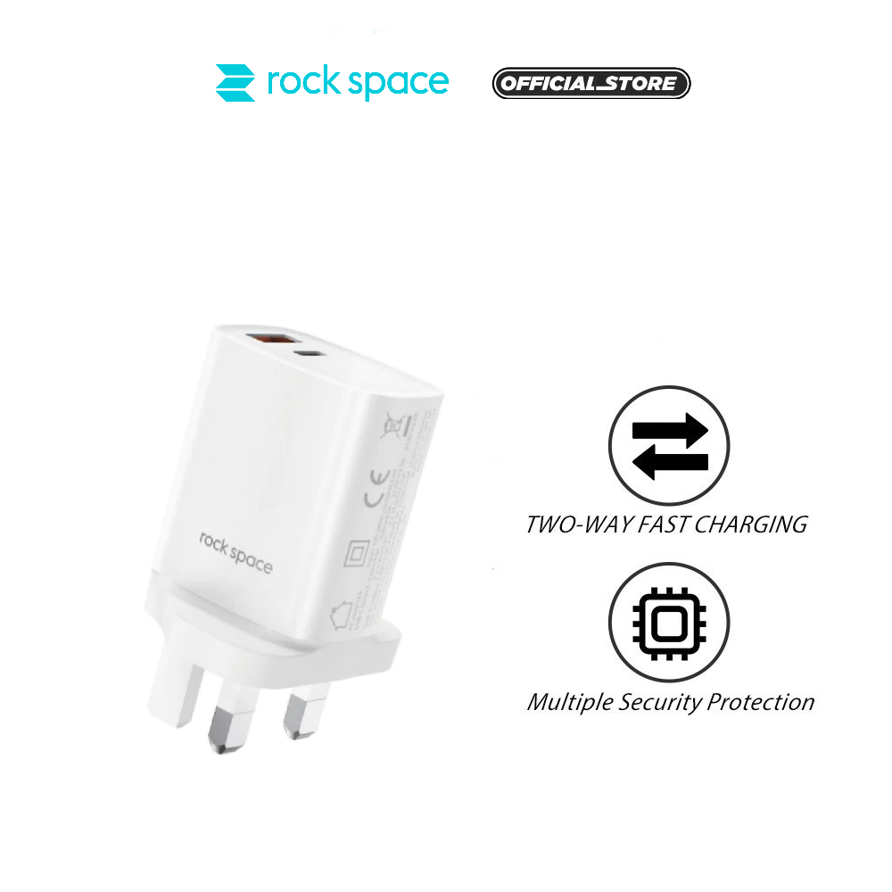 Rock Space T51 Dual A+C PD Fast Charge UK Travel Charger for Smartphone ...