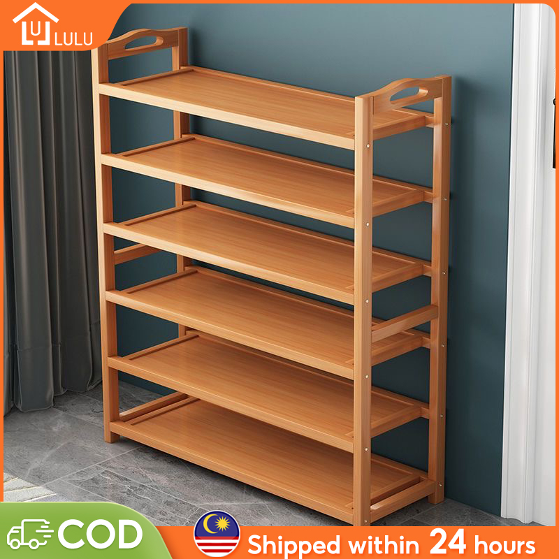 LULU Bamboo Shoe Rack Rak Kasut 5/6/7/8/9 Layers Rak Kasut Kayu ...