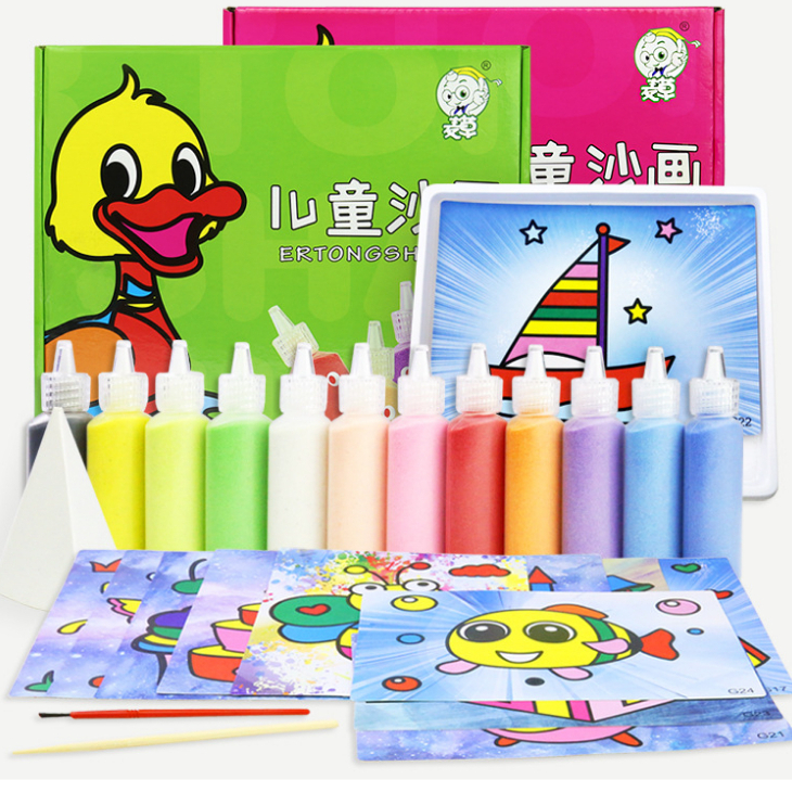 Sand DIY Art Set 12 cards 12 bottles Painting in box Boy Girl Colorful ...