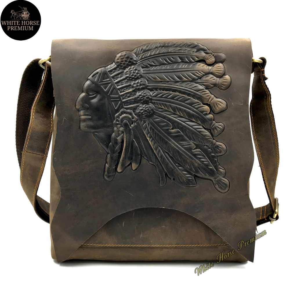 3D Red Indian Full Cowhide Leather Slim Sling Bag Men Crossbody Bag ...