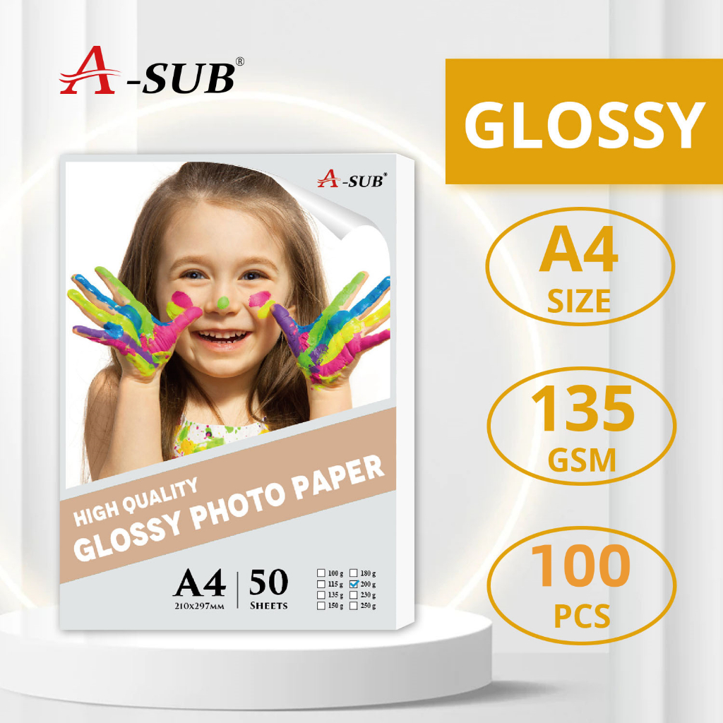 [A4/A3 100 Sheets] A-SUB Glossy Fast Dry Photo Paper 135gsm Photograph ...