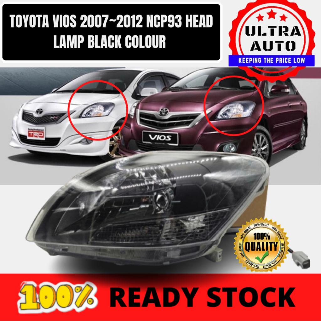 [ 1 PAIR ] TOYOTA VIOS 2007~2012 NCP93 HEAD LAMP BLACK COLOUR AND ...