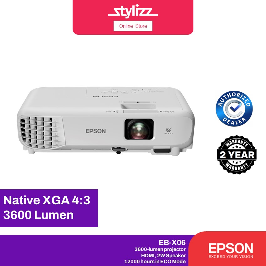 EPSON EB-X06 XGA 3LCD PROJECTOR - 3600 LUMENS, 12000 LAMP HOURS (ECO ...