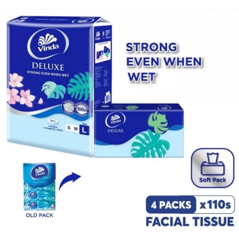 Vinda Deluxe 3PLY Facial Tissue Soft Pack (4X110's) | Shopee Malaysia