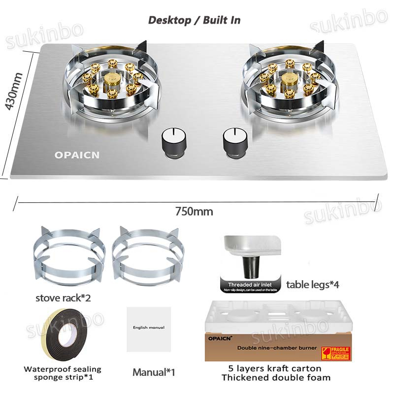 SUKINBO 9.9KW Stainless Steel Memasak Gas Cooker Stove Hob Cooker Dapur ...
