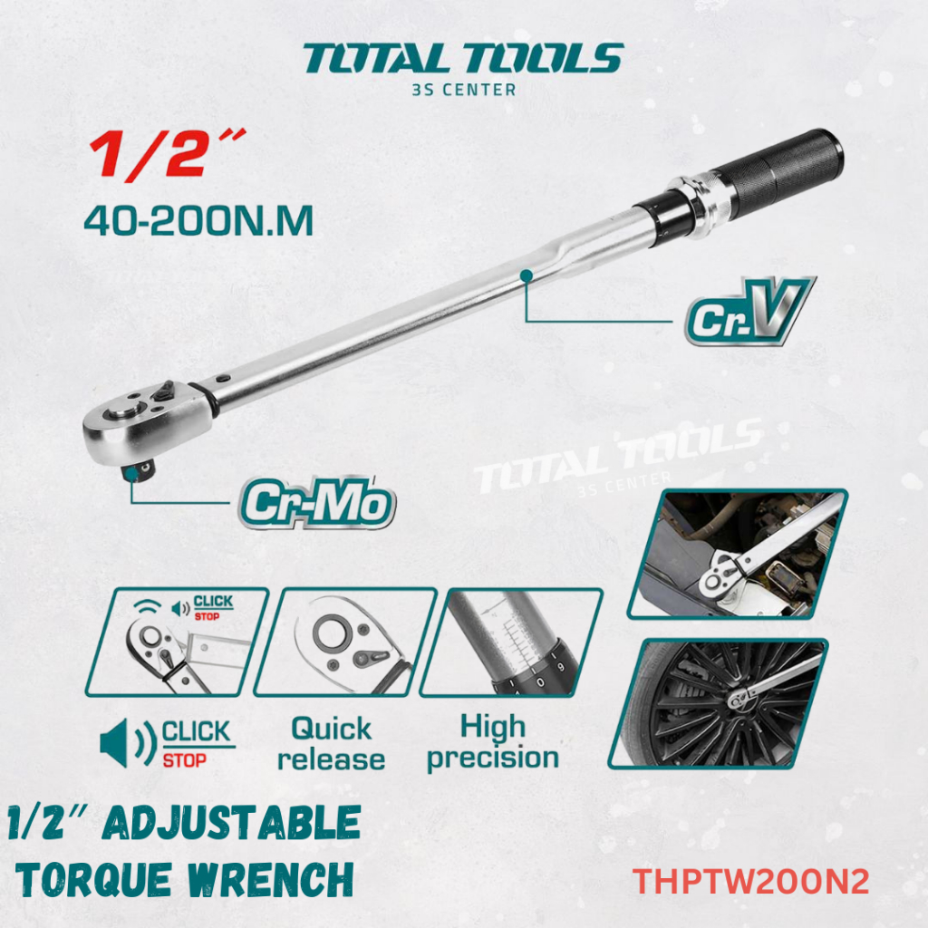 TOTAL 1/2" Adjustable Torque Wrench 40~200Nm 扭力调整扳手 - THPTW200N2 ...