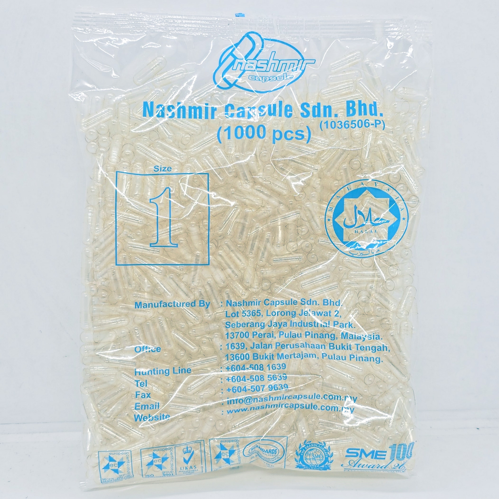 Nashmir Gelatin Empty Capsule Size 1 (1000pcs / HALAL ) 空胶囊 Kapsul ...