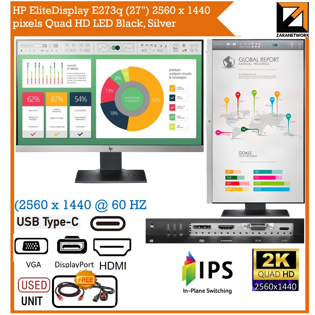HP LCD / LED ELITEDISPLAY E273q 27"Inch Monitor IPS PANEL 2K Resolution ...