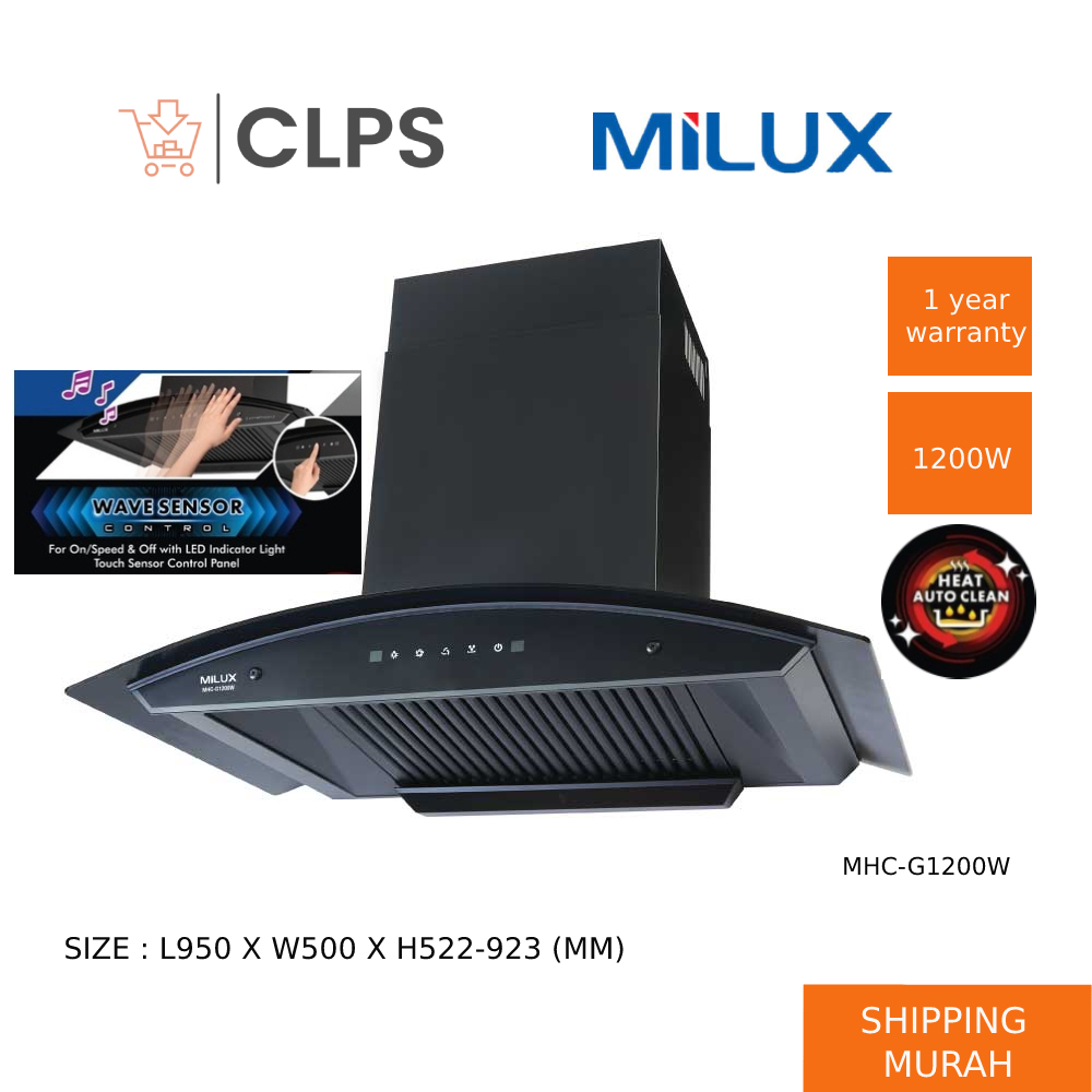 Milux MHC-G1200W Chimney Hood Cooker Hood Kitchen Hood Matt Black ...