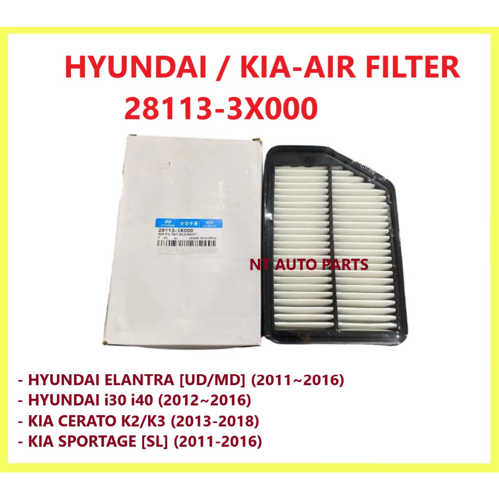 ENGINE AIR FILTER HYUNDAI ELANTRA UD MD I30 I40 KIA SPORTAGE CERATO K2 K3 (28113-3X000) | Shopee ...