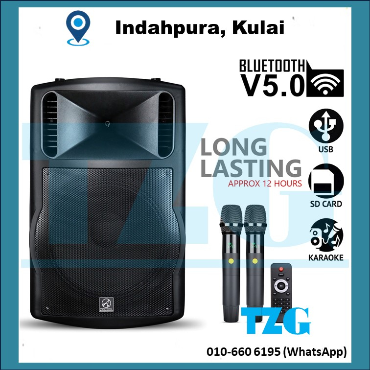 AMPAUDIO (KULAI) 18'' PORTABLE SPEAKER (JW188HH) WITH 2 HAND MIC ...