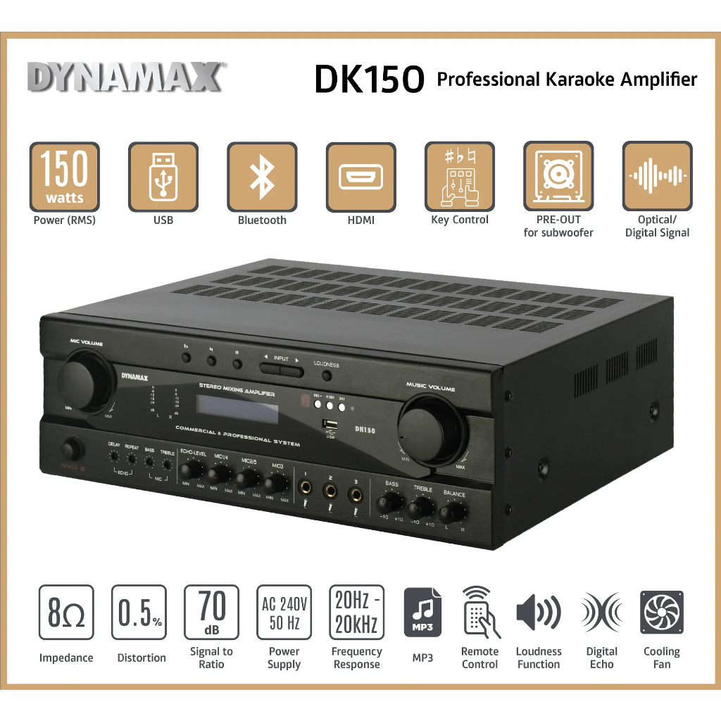 DYNAMAX DK150 150W x 2 (8 ohm) Professional Karaoke Amplifier | Shopee Malaysia