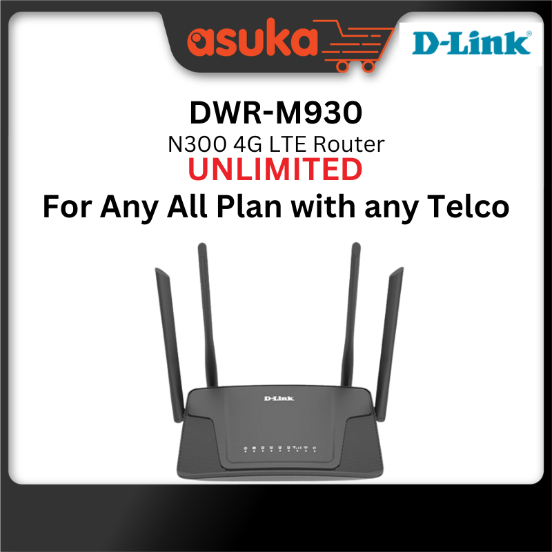 D-Link DWR-M930 4G LTE Wireless N300 3 Port LAN + 1 WAN Router-SIM Card ...