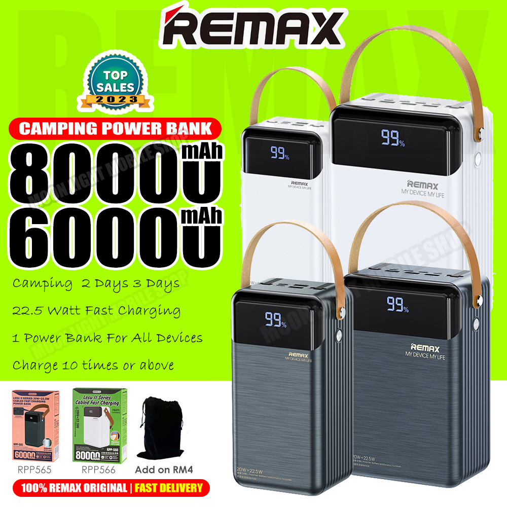 REMAX New Power Bank 80000mAh 60000mAh 80k 60k Camping Outdoor Fast Charging 22.5W 20W PD QC USB ...