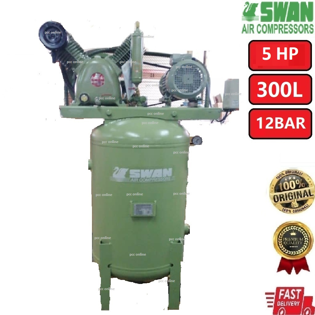 Swan HVP-205V Air Compressor High Pressure 5HP 300L 12Bar (Three Phase ...
