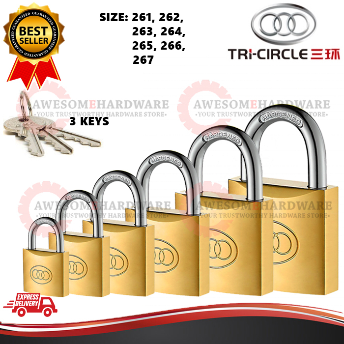TRI-CIRCLE BRASS PADLOCK MANGGA TEMBAGAR 261 262 263 264 265 266 267 TRI CIRCLE 三环铜锁头 | Shopee ...
