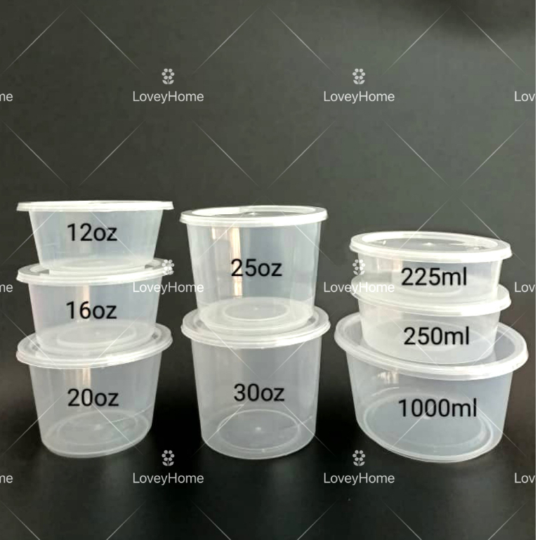 225ml/250ml/12oz/16oz/20oz/25oz/30oz/1000ml Round Container with Lid ...