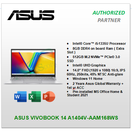 Asus VivoBook 14 A1404V-AAM168WS 14'' FHD Laptop Transparent Silver ...