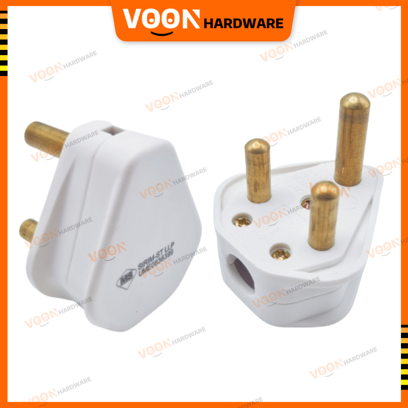 VOON [SIRIM] 15A Round Pin Top Fused 3 Pin Plug Socket Cable Adaptor ...