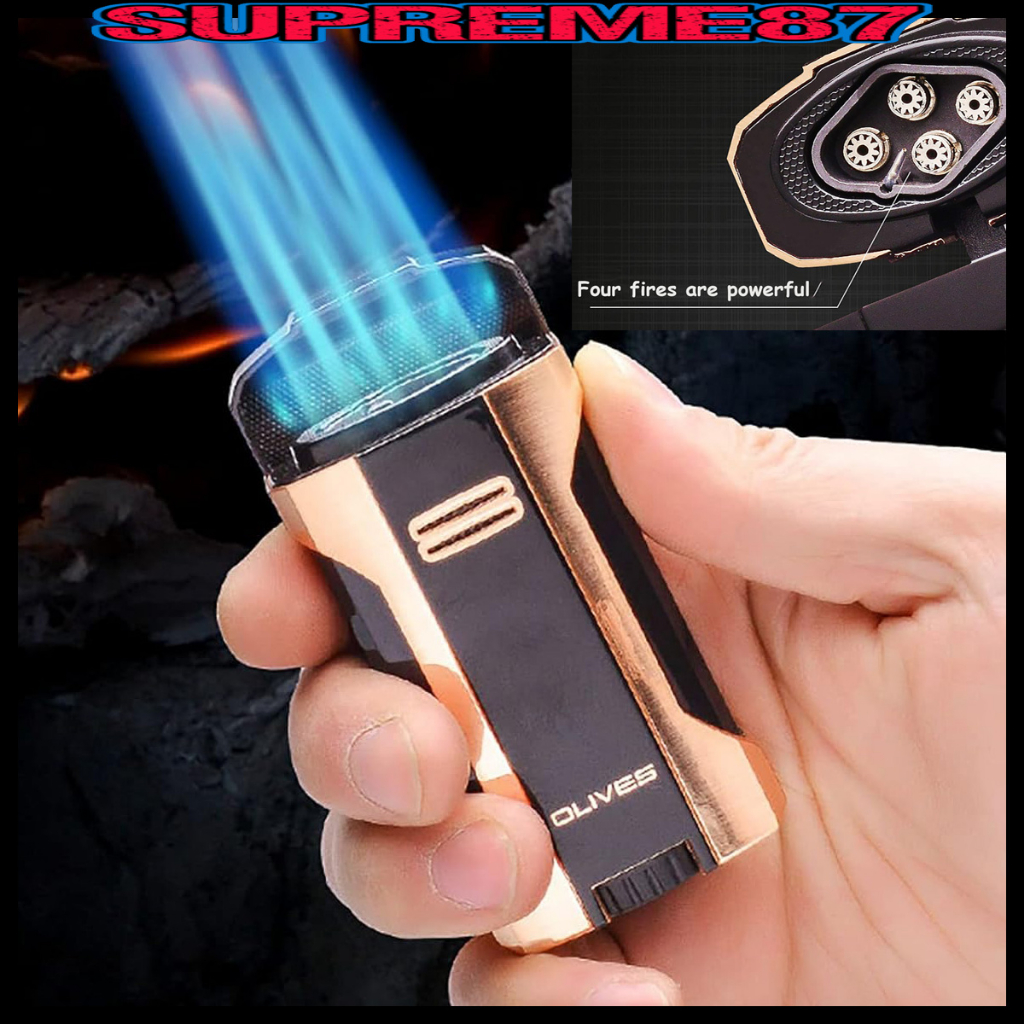 Jet Lighter Four Nozzle Flame Torch Lighter with Punch Metal With Gift ...