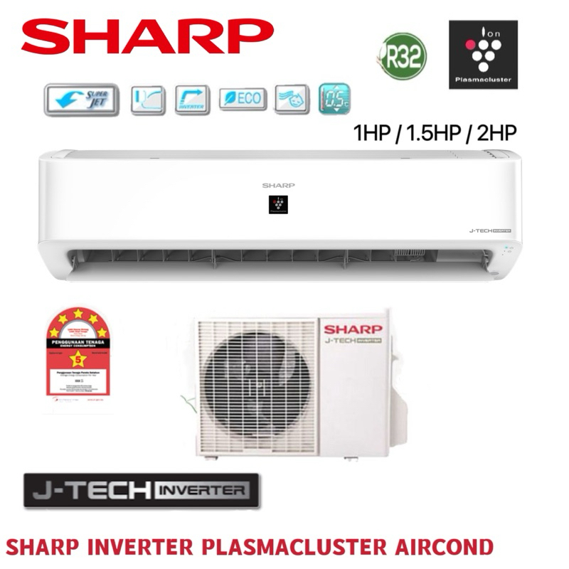 Sharp J-Tech Inverter Plasmacluster 1HP/1.5HP/2HP AHX10YMD/AHX13YMD ...