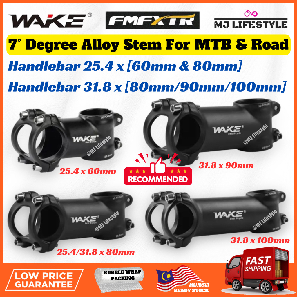 Wake & FMFXTR BIcycle Stem MTB Handlebar 25.4Ø / 31.8Ø 7° Degree Alloy ...