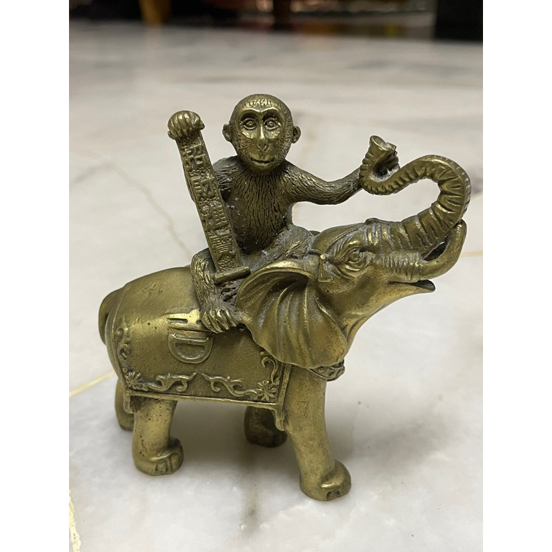 Antique Heavy Brass Monkey On Elephant Feng Shui Statue | Shopee Malaysia