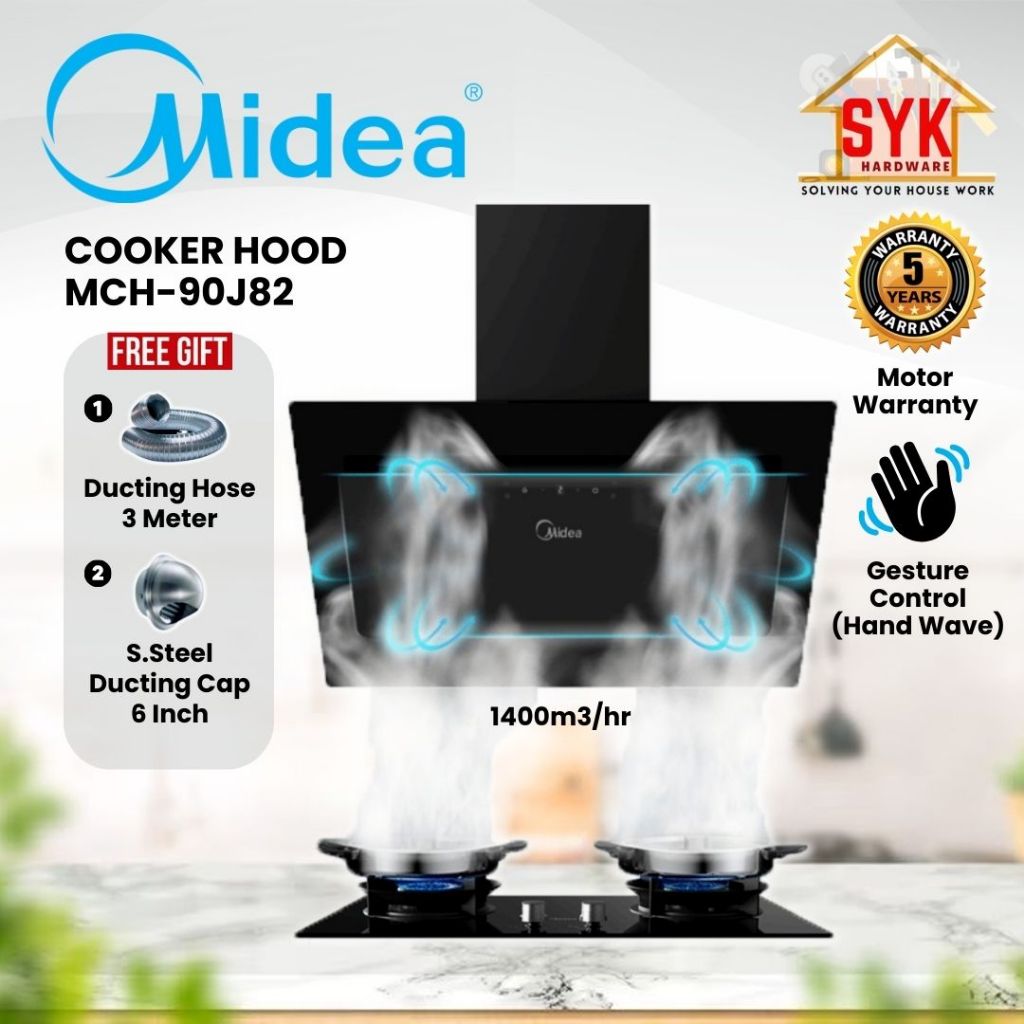 SYK Midea Kitchen Hood MCH-90J82 Cooker Hood Kitchen Gas Hob Stove ...