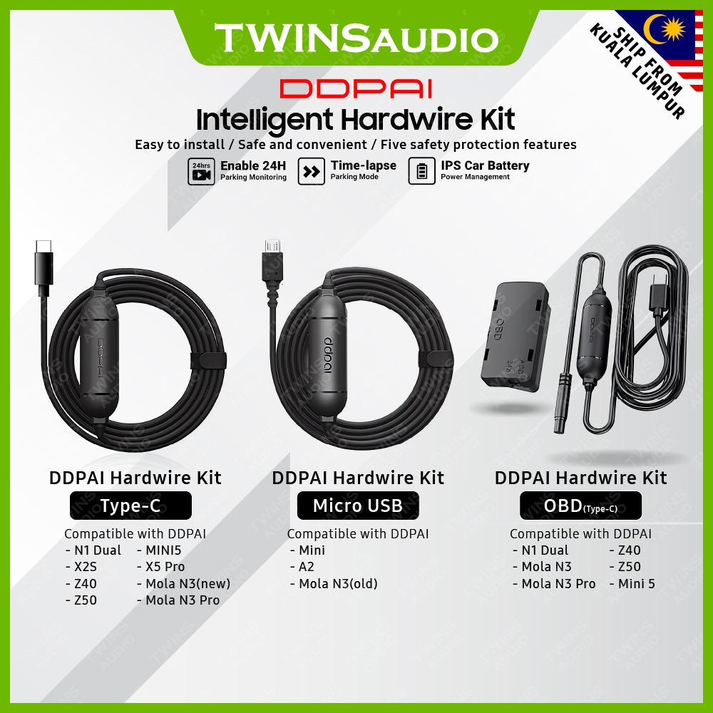 DDPAI Micro USB And Micro Type-C Car Charger Hard Wire Hardwire Kit ...
