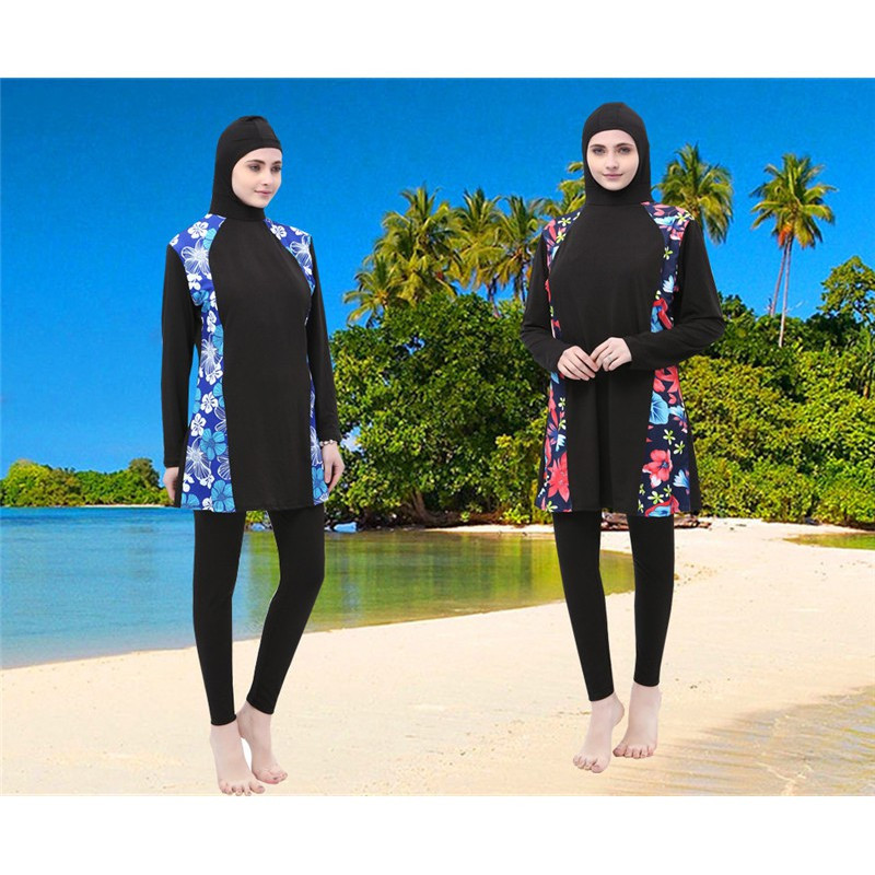 Women Muslimah Swimwear Floral two-pieces Split Swimming Suit Plus ...