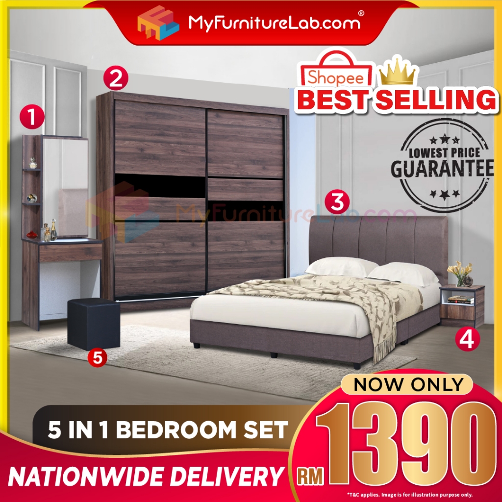 【READY STOCK】 𝐌𝐘𝐅𝐔𝐑𝐍𝐈𝐓𝐔𝐑𝐄𝐋𝐀𝐁®:5 IN 1 Full Bedroom Set 8'FT Wardrobe ...