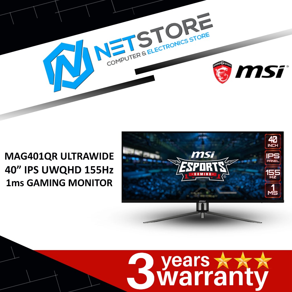 MSI MAG401QR ULTRAWIDE 40” IPS UWQHD 155Hz 1ms GAMING MONITOR - 9S6 ...