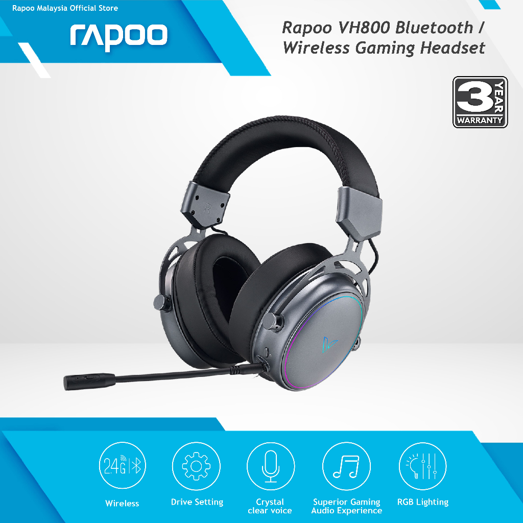 RAPOO VH800 Over-ear Wireless Headset RGB Light Bluetooth Dual Mode E ...