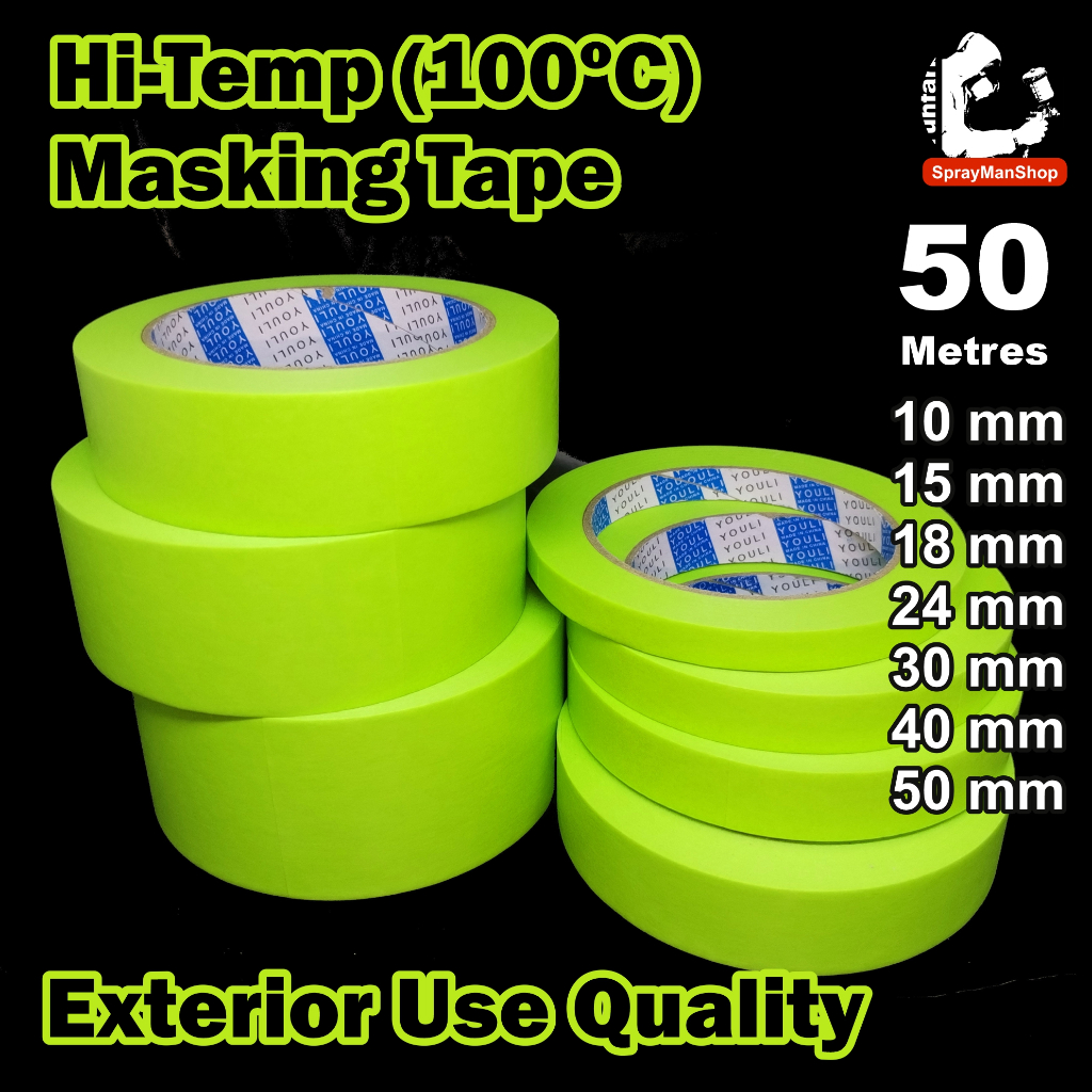 Green Masking Tape 50 Metres Premium Hi-Temp Exterior For Automotive ...