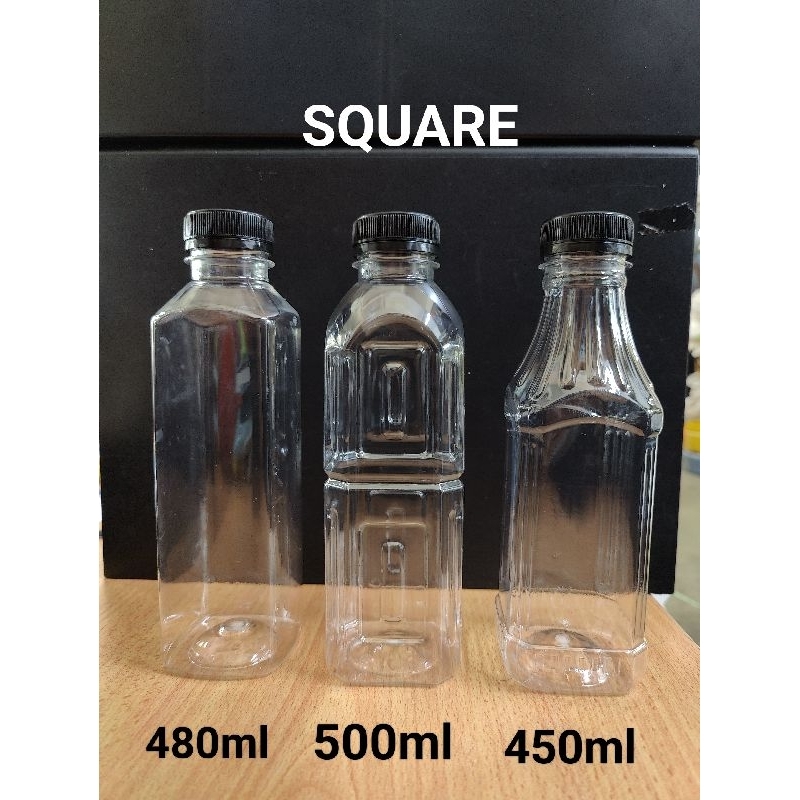 [1 pcs] [SQUARE] 450ml/480ml /500mlHF juice bottle / milk tea bottle / disposable pet plastic ...