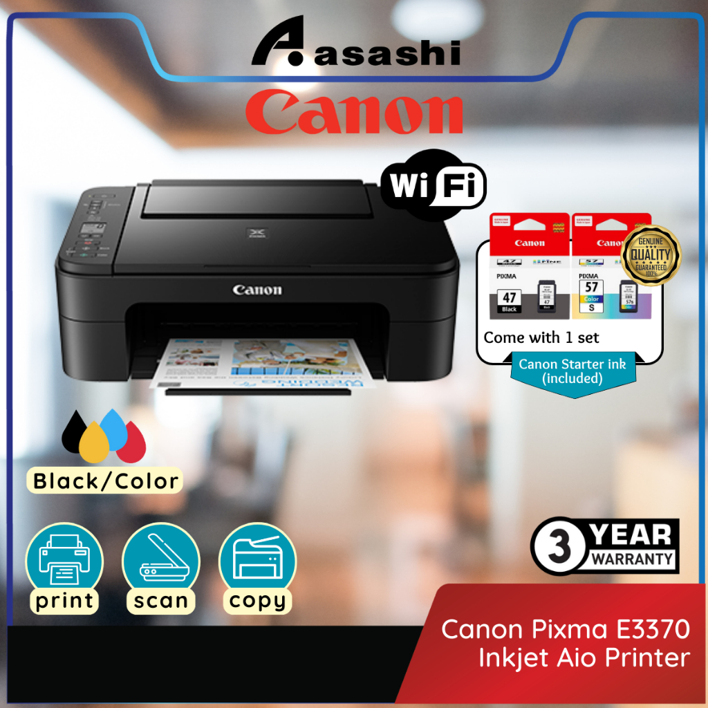 Canon Pixma E3370 Inkjet Aio Printer (Print,Scan,Copy & Wireless ...