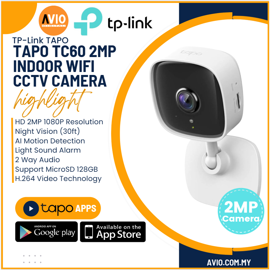TP-LINK 2MP 2 Megapixel Wifi Wireless Night Vision Alarm Motion CCTV Camera Mic MicroSD Tapo ...